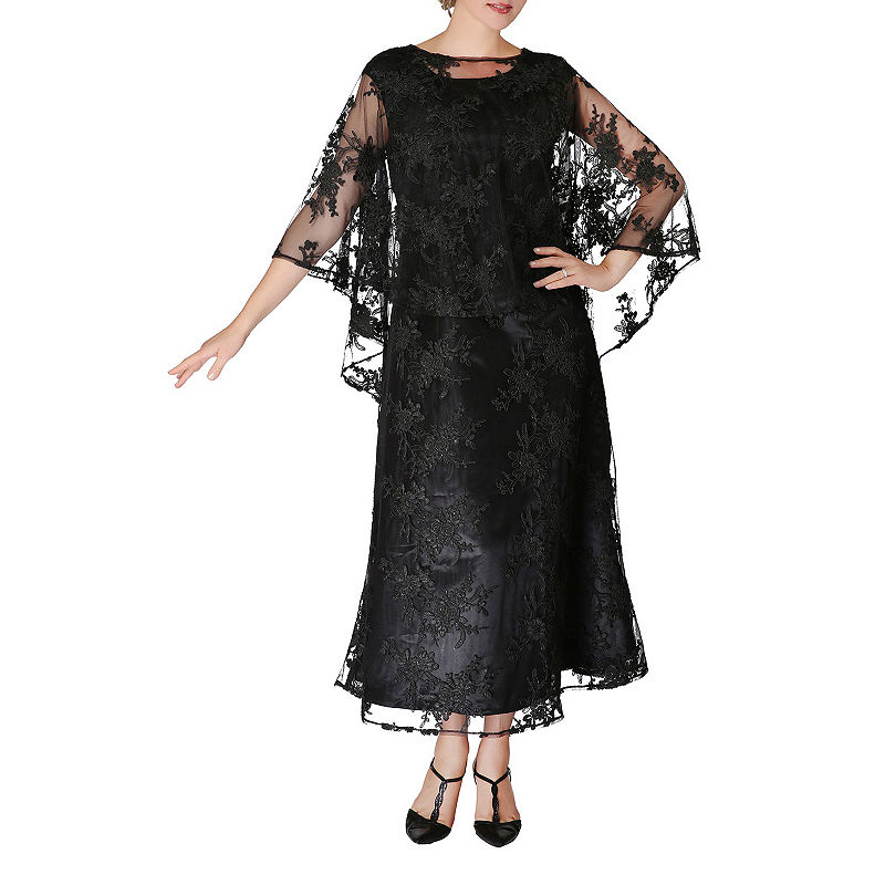 Giovanna Signature Short Sleeve Evening Gown Plus, 18w , Black | SheFinds