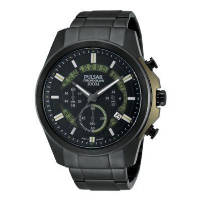 Pulsar Mens Black Ion White Highlighted Chronograph Watch | Eaxo