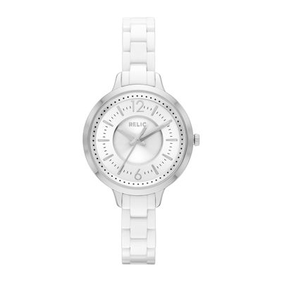 Relic Womens White Ceramic Crystal Accent Glitz Watch | Mycast