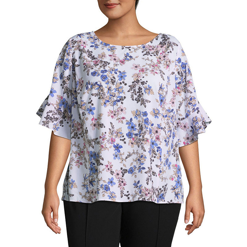 UPC 096231080034 - Liz Claiborne Ruffle Sleeve Blouse- Plus | upcitemdb.com