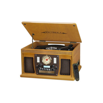 Victrola VTA-600B Wooden 8-in-1 Nostalgic Record Player with Bluetooth ...
