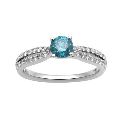 Closeout! 1 Ct. T.w. White And Color-enhanced Blue Diamond Engagement ...