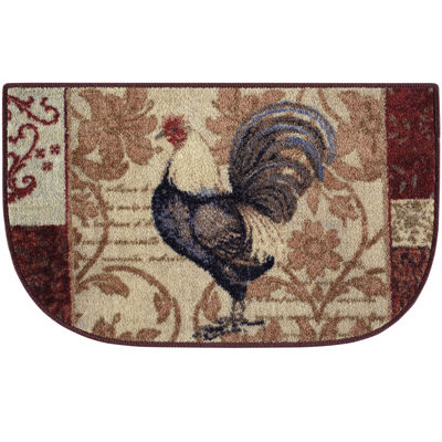 Rooster Damask Kitchen Wedge Rug | Dazzlesphere