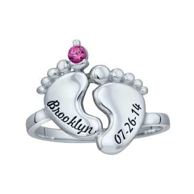 Personalized Simulated Birthstone Engraved Baby Feet Ring - JCPenney