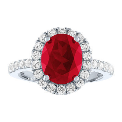 Womens Lab Created Red Ruby Sterling Silver Halo Cocktail Ring - JCPenney