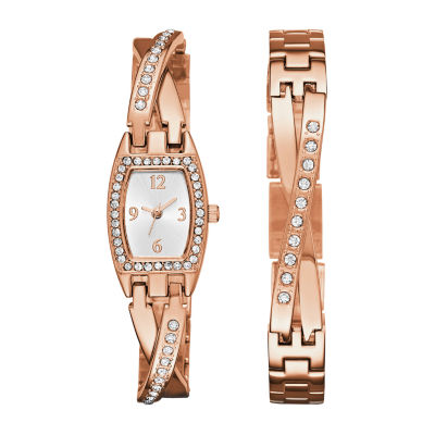 Geneva Womens Rose Gold-Tone Bangle Watch Boxed Set - JCPenney