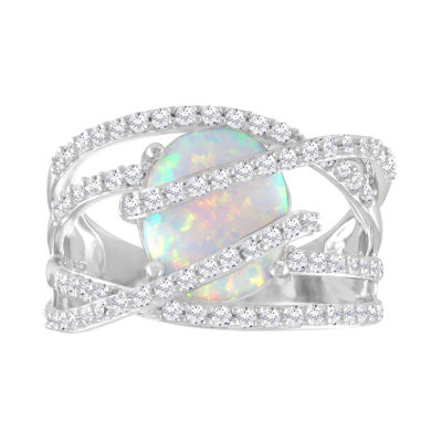Womens Lab-Created Opal & Lab-Created White Sapphire Sterling Silver ...