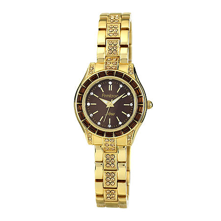 Armitron Now Womens Gold-tone Brown Crystal-accent Watch | Eaba
