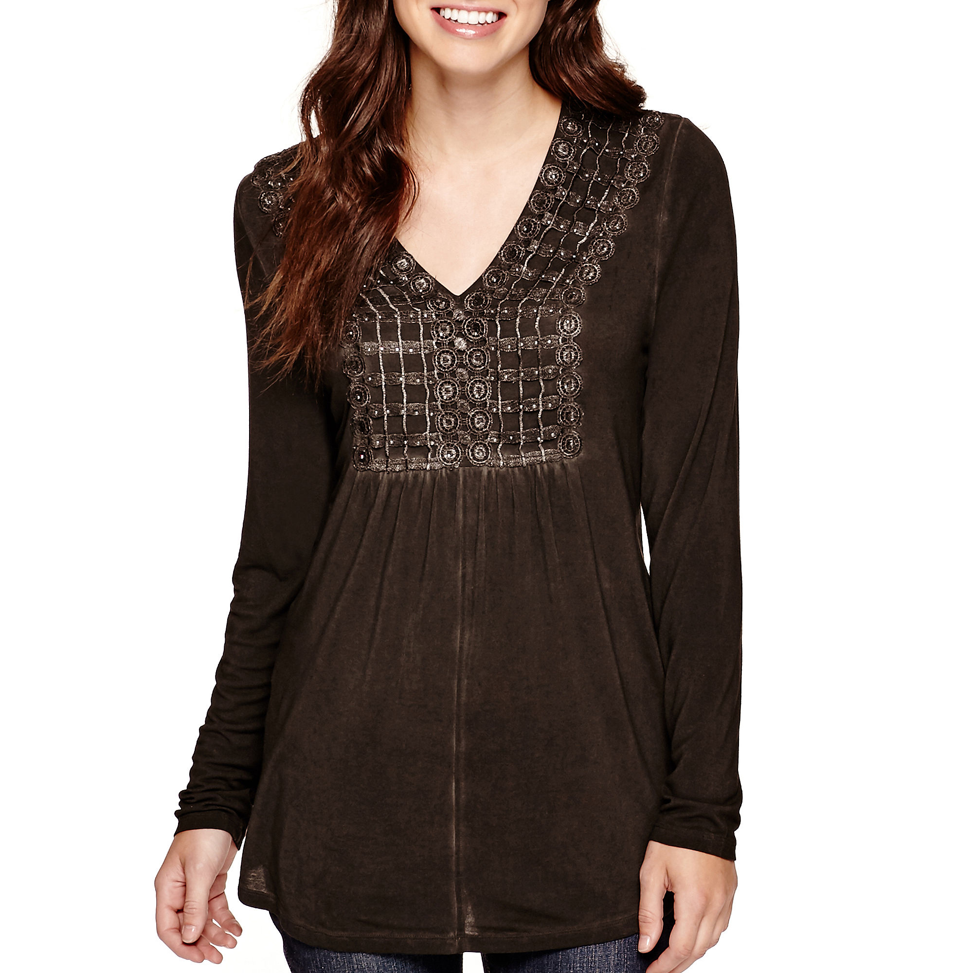 UPC 664480415930 - One World Apparel Long-Sleeve Lattice Peasant Top ...