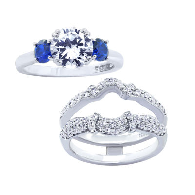 Diamonart Womens Cubic Zirconia And Simulated Blue Sapphire Sterling