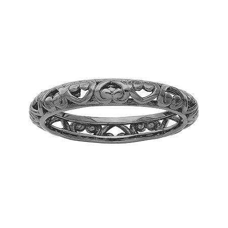 Personally Stackable Black Sterling Silver Carved Filigree Ring – Youchat