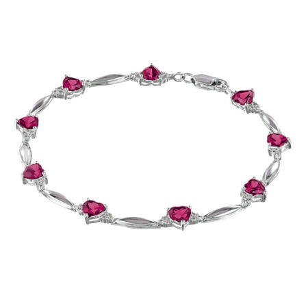 Lab-created Ruby Heart-shaped Sterling Silver Bracelet | Kandu