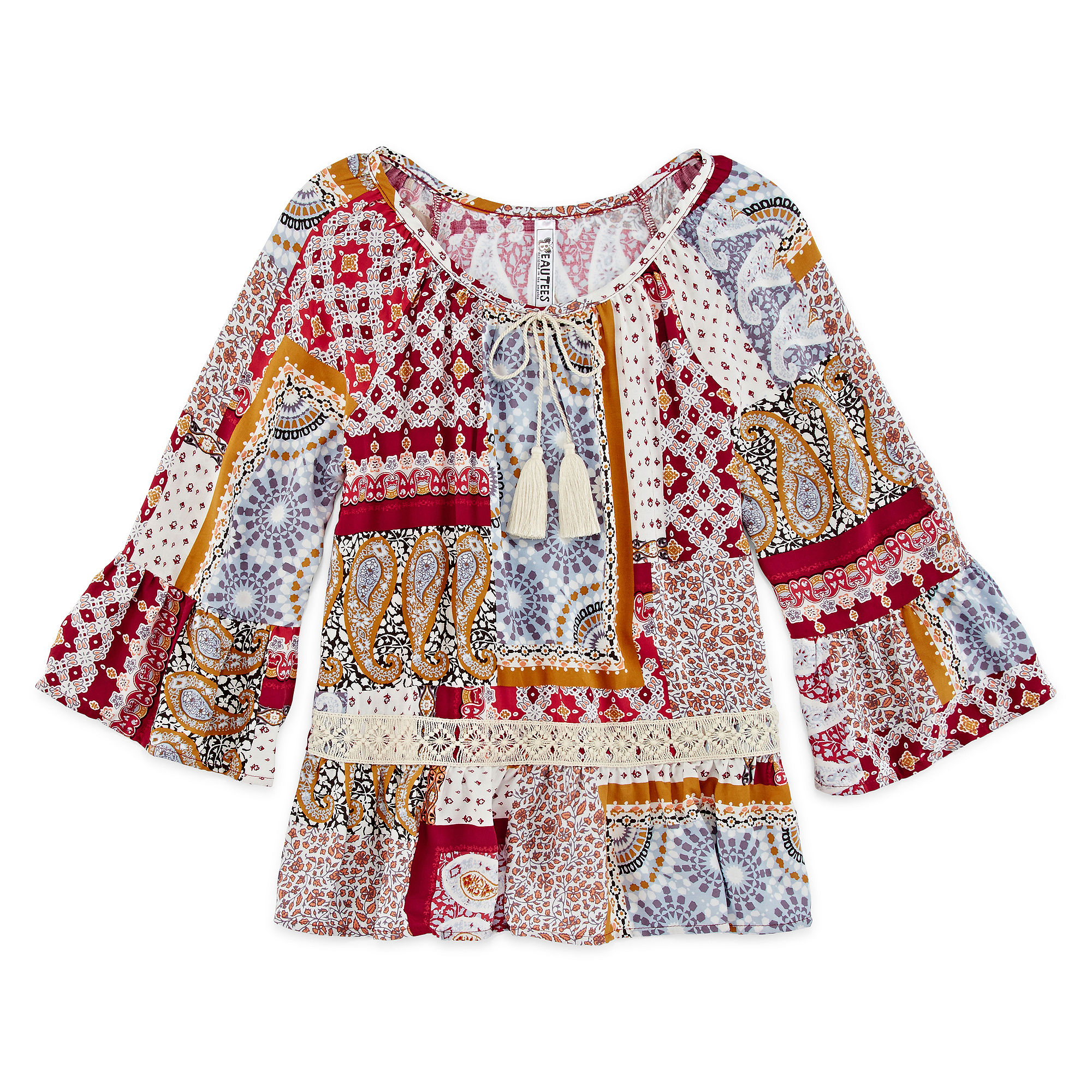 UPC 037232200083 - Beautees Lace-Trimmed Peasant Top - Girls 7-16 ...