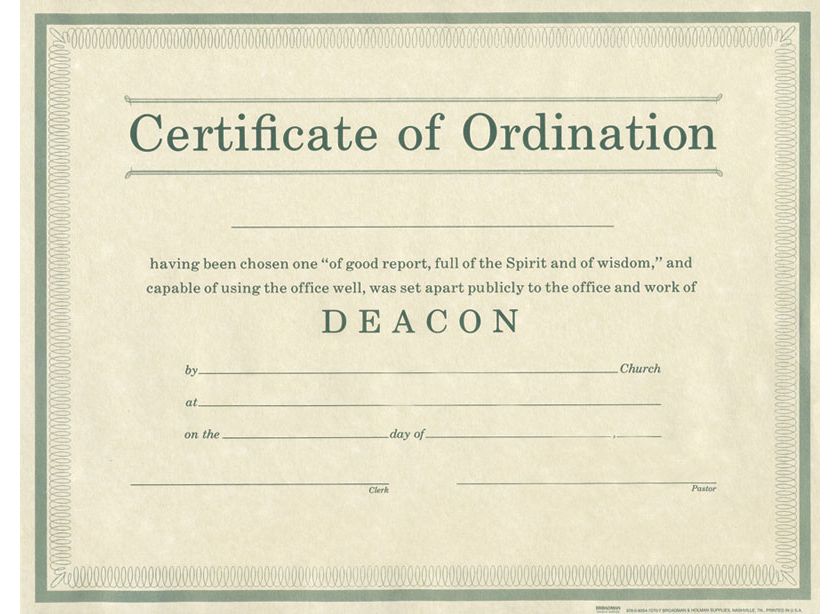 Certificate of Ordination for Deacon - Beige Parchment and Green Print ...