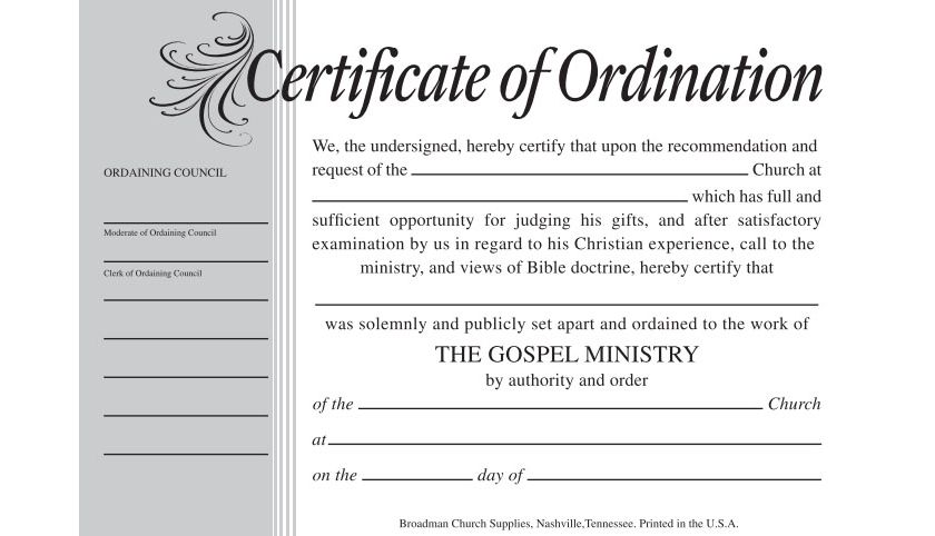 Certificate of Ordination for Minister - Billfold-Size (Package of 1 ...