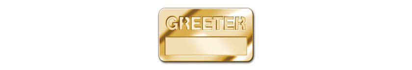 Greeter Badge with Cut-Out Lettering - Brass Finish | Lifeway
