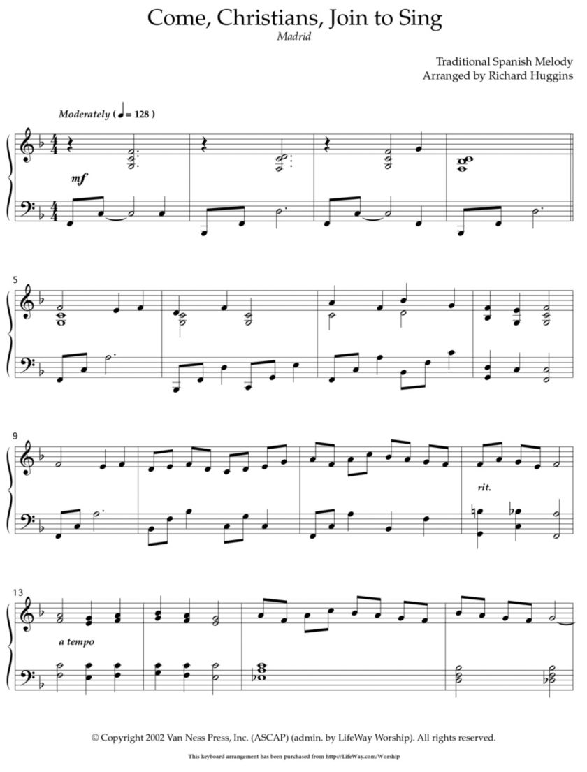 Come, Christians, Join to Sing - Downloadable Keyboard Arrangement ...