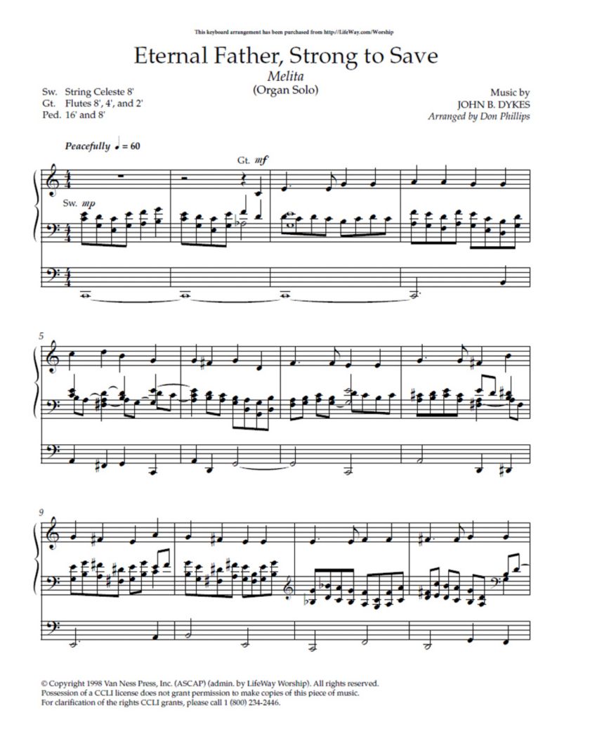 Eternal Father, Strong to Save - Downloadable Keyboard Arrangement ...