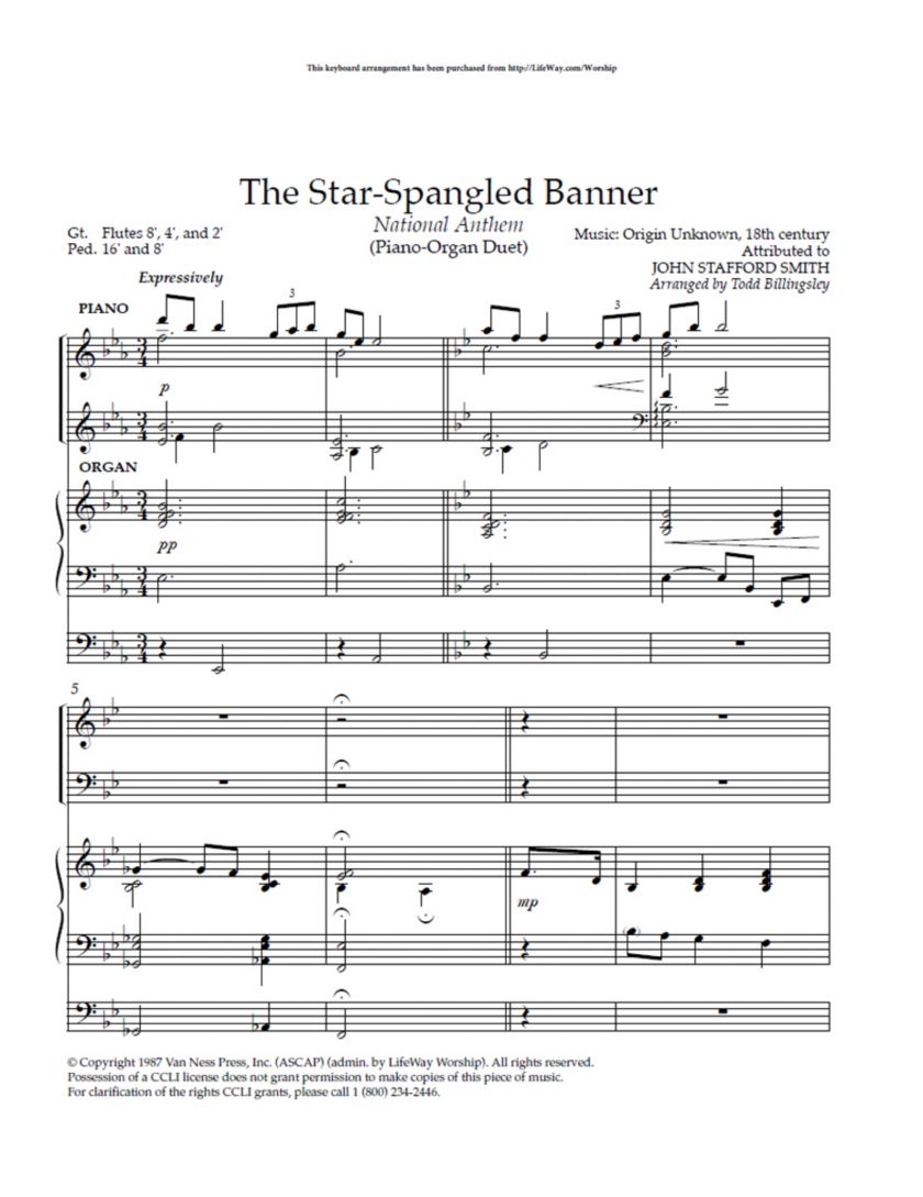 The Star-Spangled Banner - Downloadable Keyboard Arrangement (Min. 2 ...
