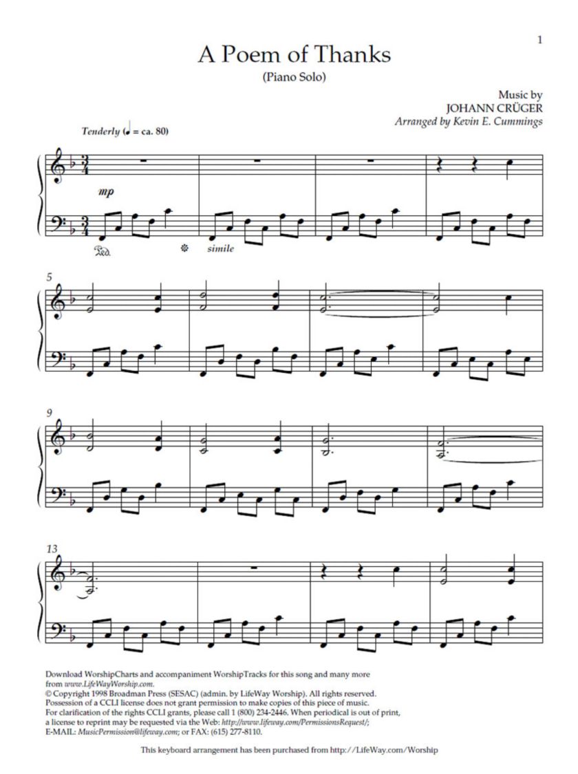 A Poem of Thanks - Downloadable Keyboard Arrangement | Lifeway