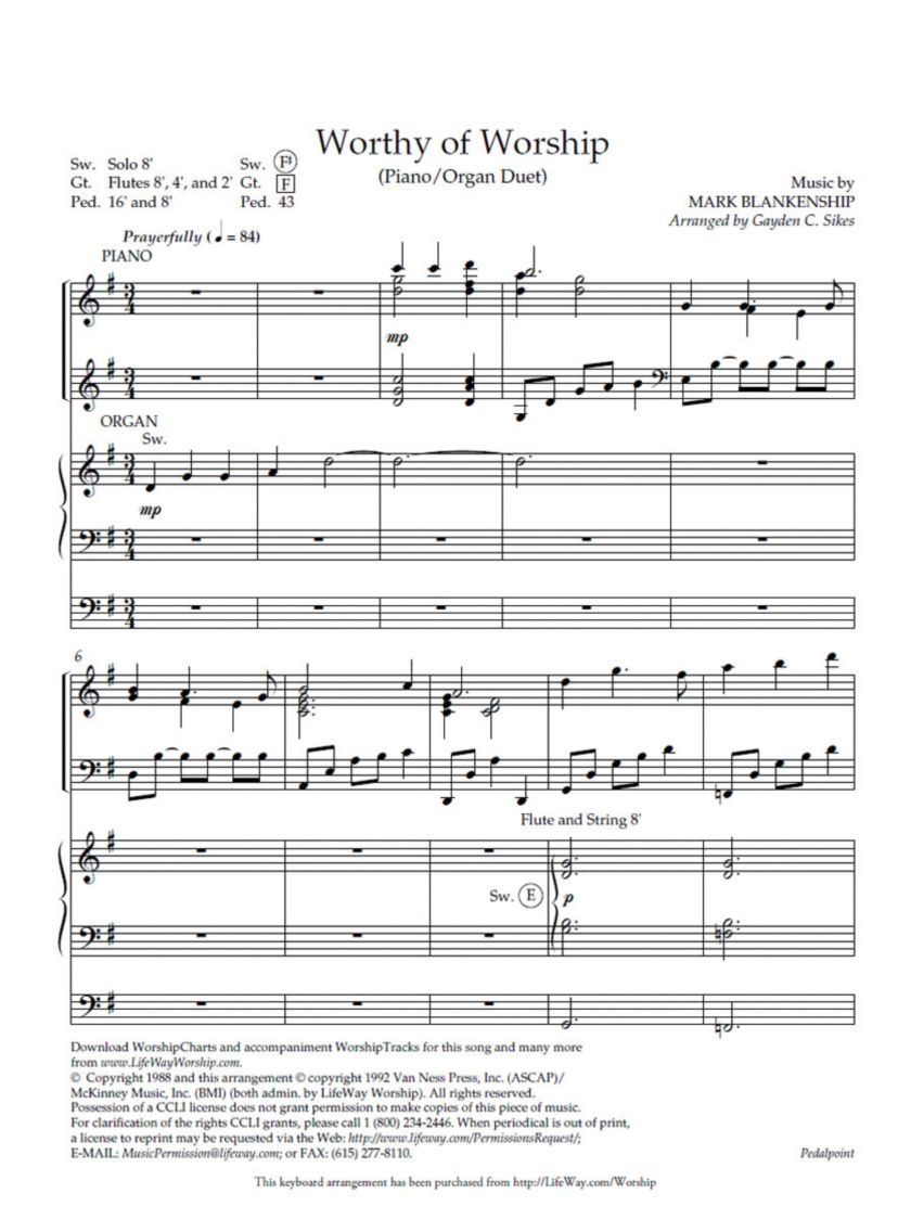 Worthy of Worship - Downloadable Keyboard Arrangement (Min. 2) | Lifeway