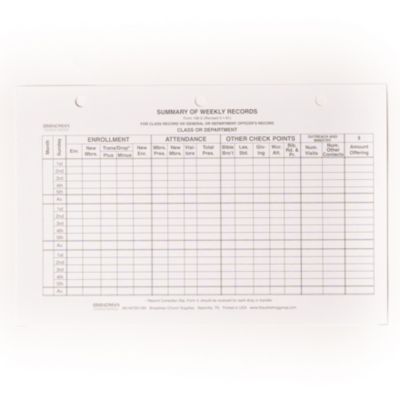 Summary of Weekly Records (Package of 100) | Lifeway