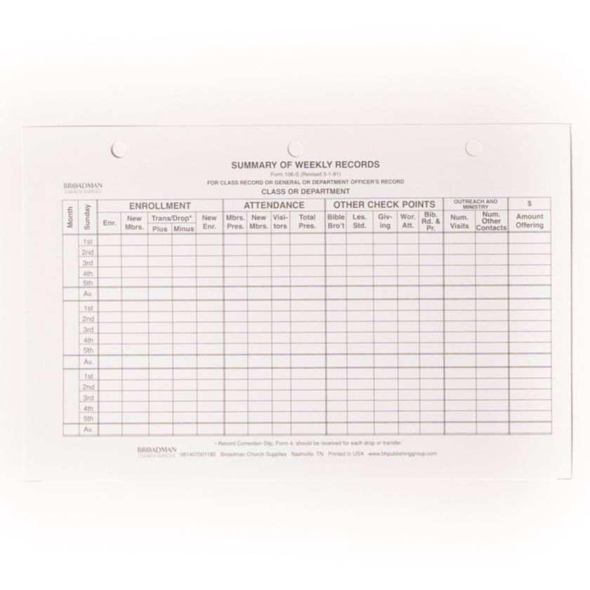Summary of Weekly Records (Package of 100) | Lifeway