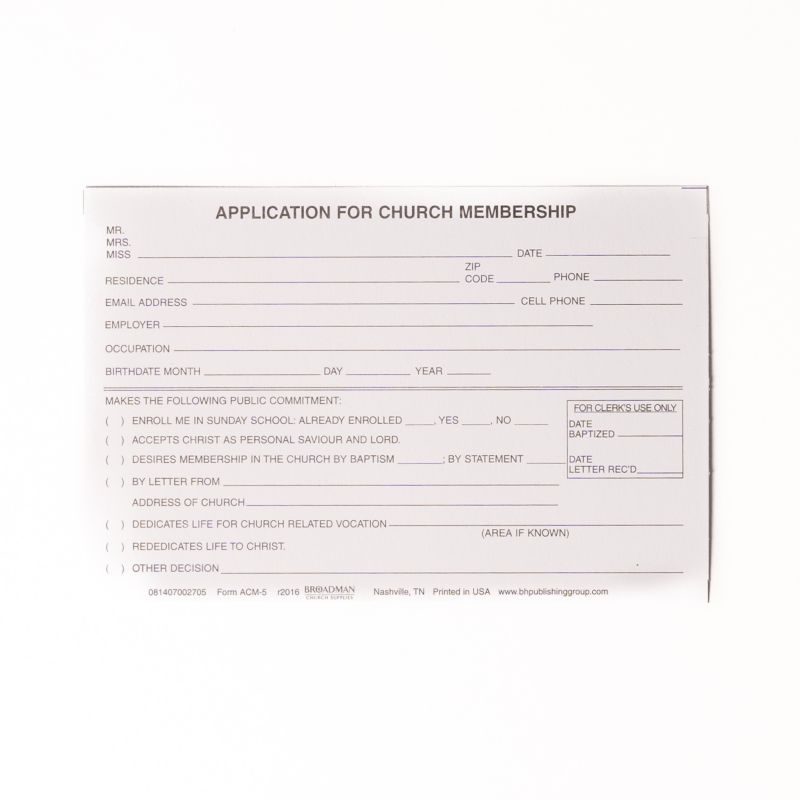 Church Membership Application Form Template