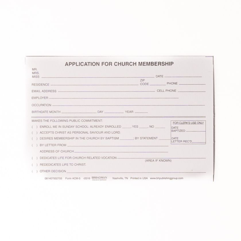 Application for Church Membership | Lifeway