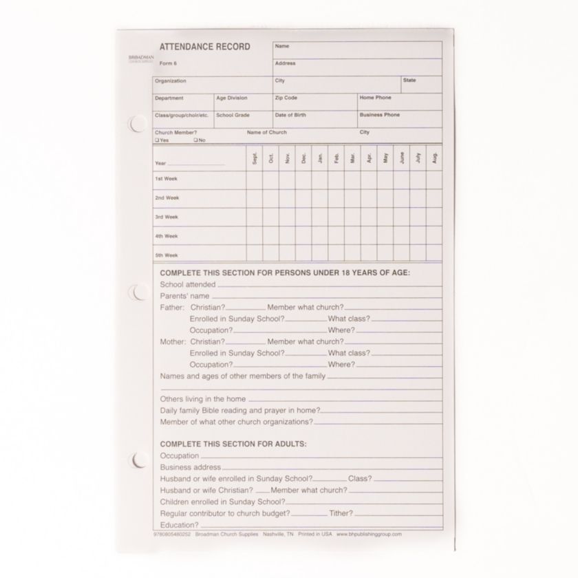 Attendance Record Card (Package of 100) | Lifeway