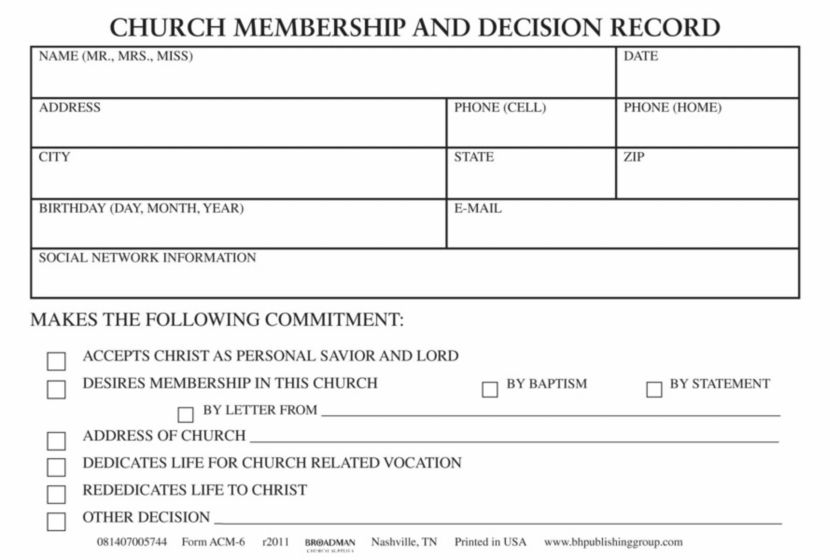 Church Membership and Decision Record - Triplicate (Package of 100 ...