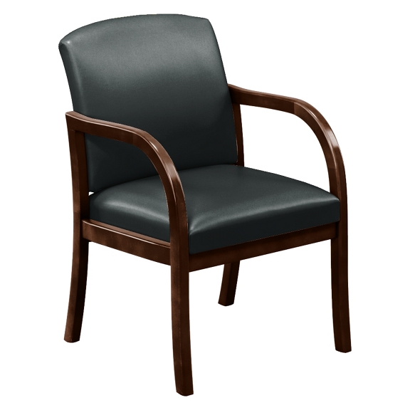 Vinyl Arm Chair Imperial Blue Vinyl Cherry Frame Big and Tall Padded Guest Chair for Office Reception
