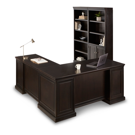 NBF Statesman Executive L Desk with Bookcases Set by NBF Signature Series