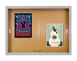 Enclosed Bulletin Board with Aluminum Frame and Sliding Doors - 48"Wx36"H