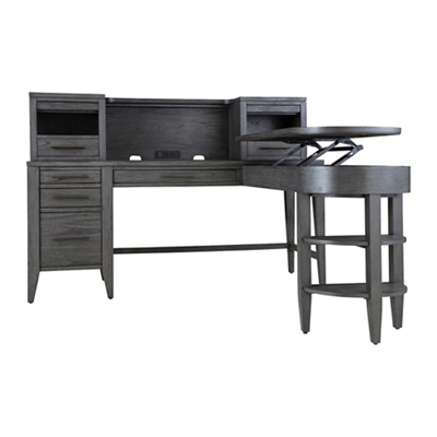 Argenta L Shaped Desk w Lift Top Return and Hutch 68 W x 73 D