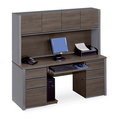 Bestar Prestige Credenza and Hutch in Bordeaux Graphite