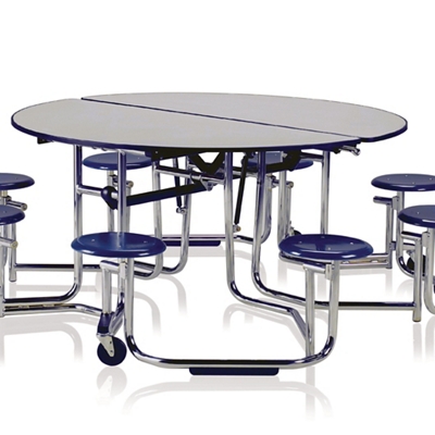 Uniframe Round Mobile Cafeteria Table with Stools - 83" dia by KI ...