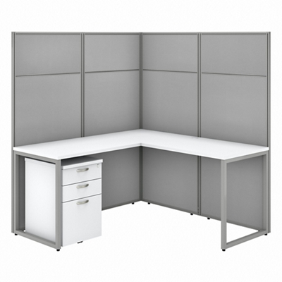Easy Office L-Shaped Desk and Mobile Pedestal Workstation - 60"W x 66"H ...