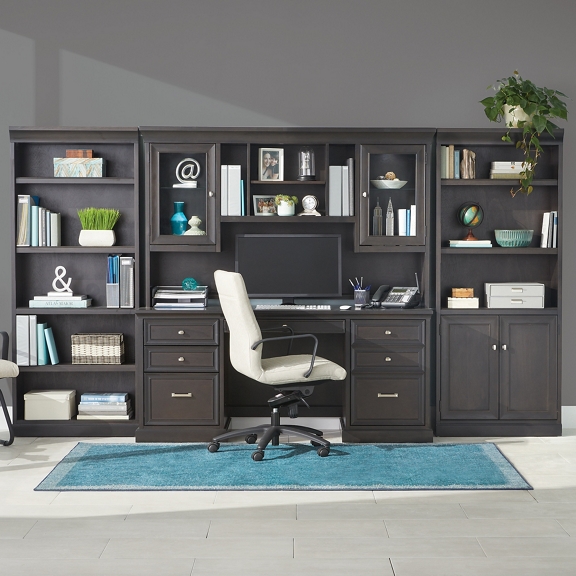 Full wall bookshelves with desk store