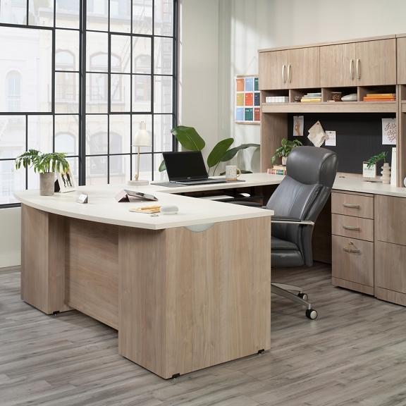 Via U Shaped Desk with Hutch and Lockable Pedestals