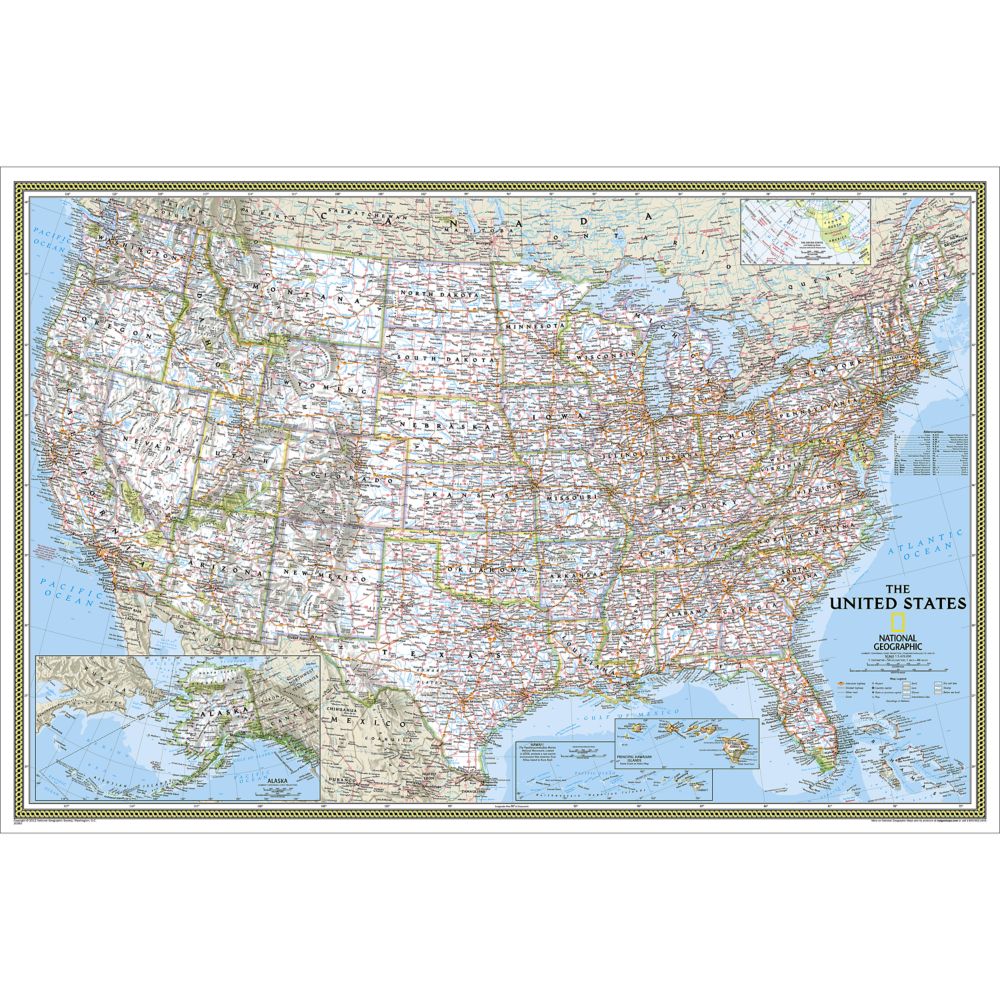 United States Classic Wall Map, Poster Size - National Geographic Store