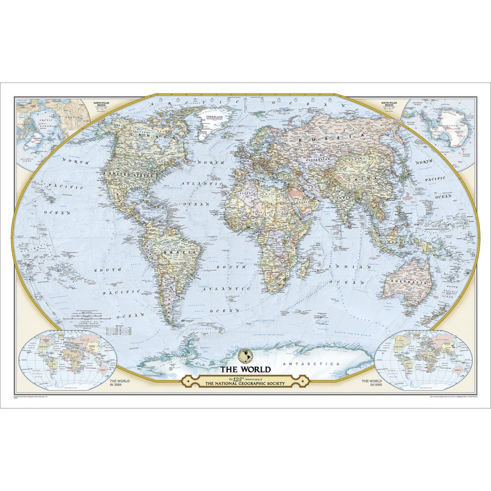 NGS 125th Anniversary World Wall Map, Laminated - National Geographic Store