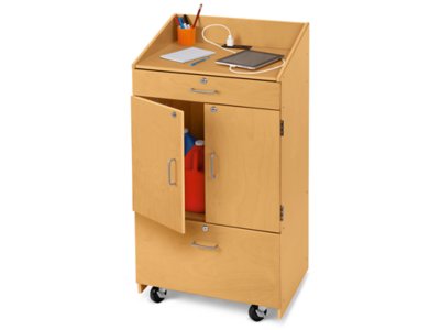 Classic Birch Mobile Locking Teacher Cabinet with Power at Lakeshore ...