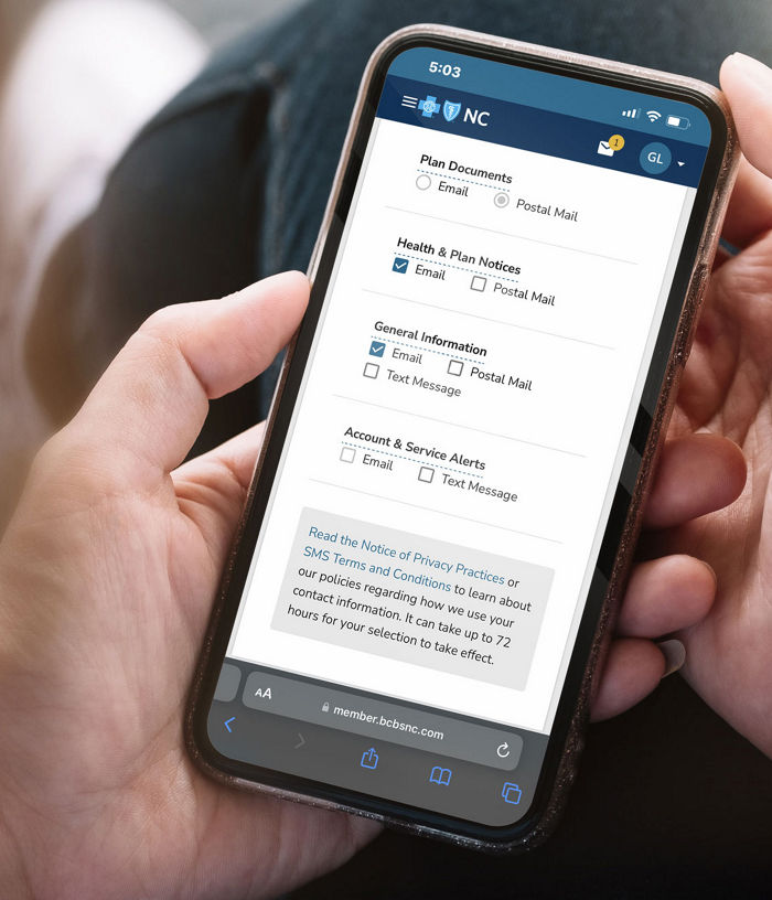 Manage contact preferences | Blue Connect | Members | Blue Cross NC