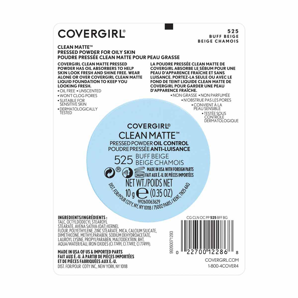 Buy CoverGirl Clean Matte Pressed Powder, 525 Buff Beige, 0.35 oz from ...
