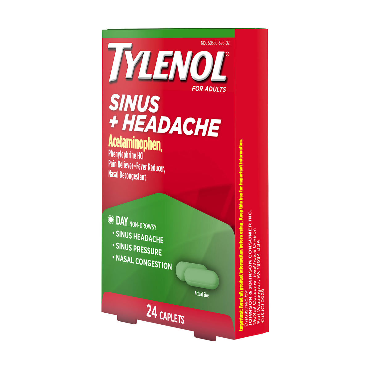 Buy Tylenol Sinus + Headache Daytime Non-Drowsy Relief Caplets, Acetaminophen 325mg, Nasal ...