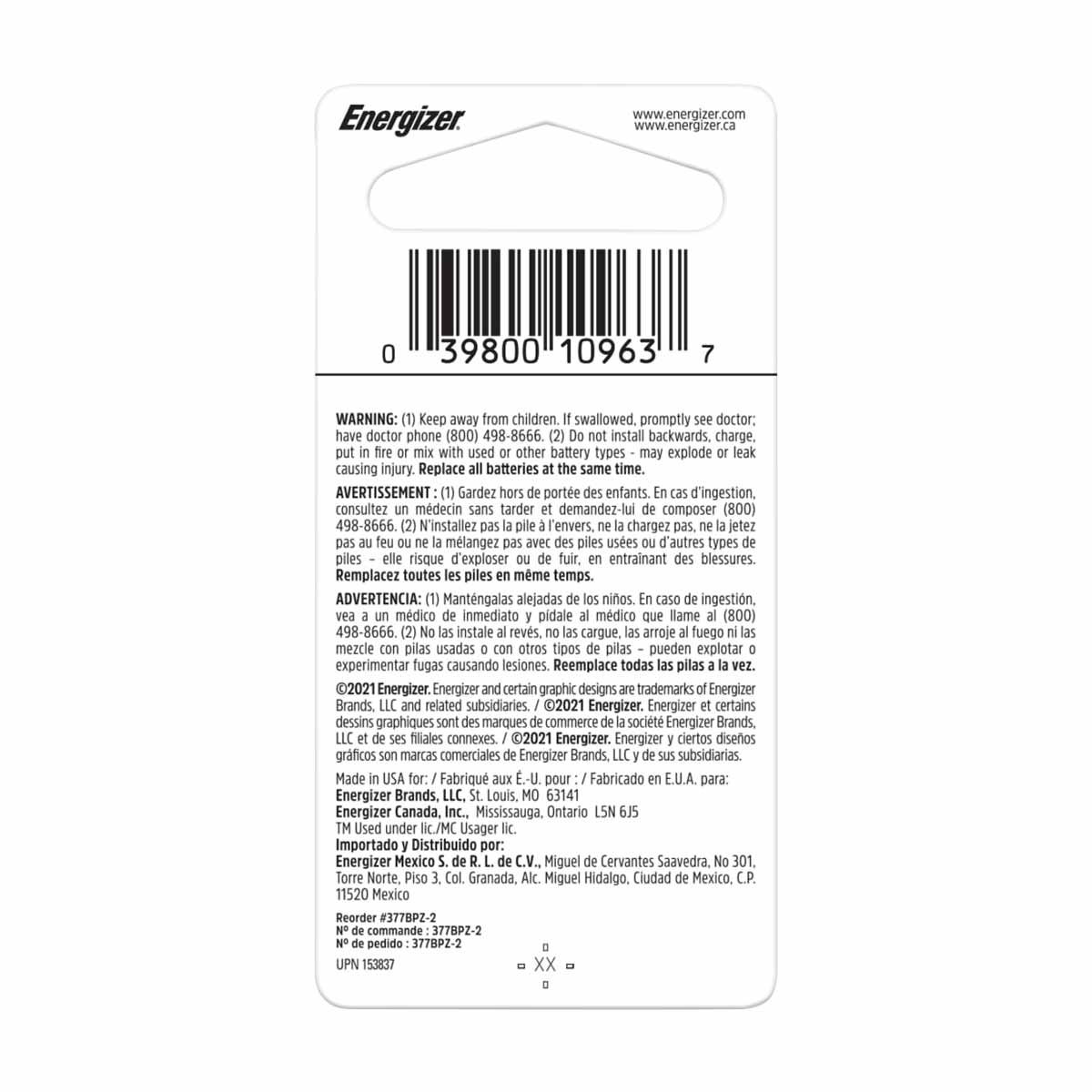 Buy Energizer 377 Silver Oxide Button Battery, 2 Pack from Dollar ...