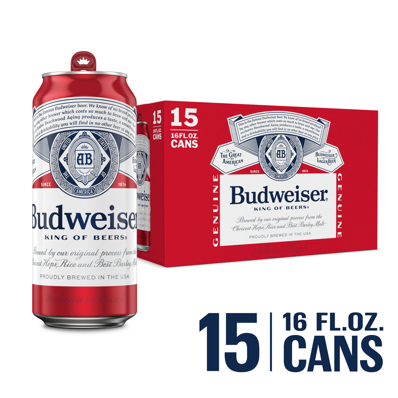 Budweiser Lager Beer - 16 fl oz, 15 ct