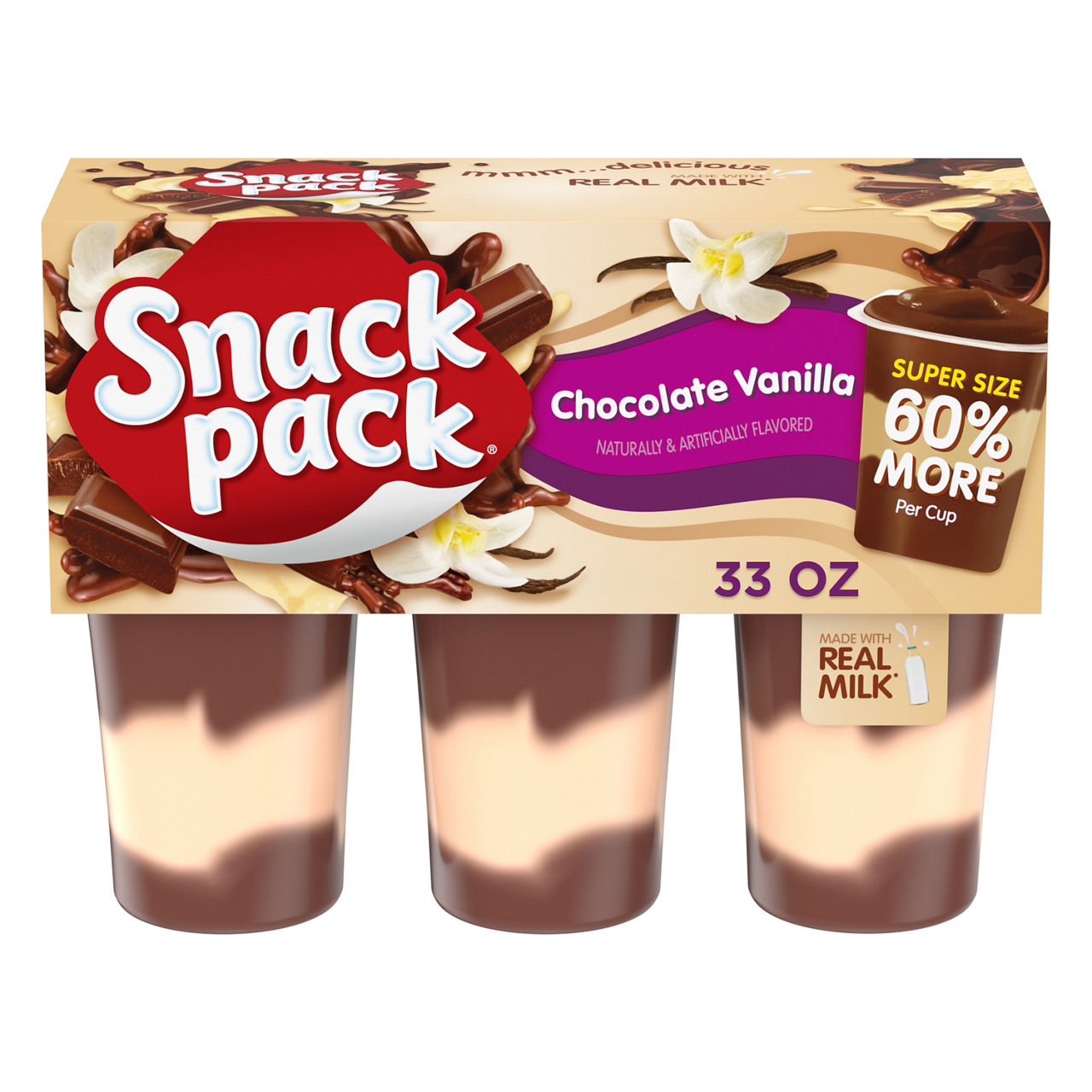 Pudding Cups 6 Pack Vanilla Chocolate Dessert Cup Kosher Ice Cream