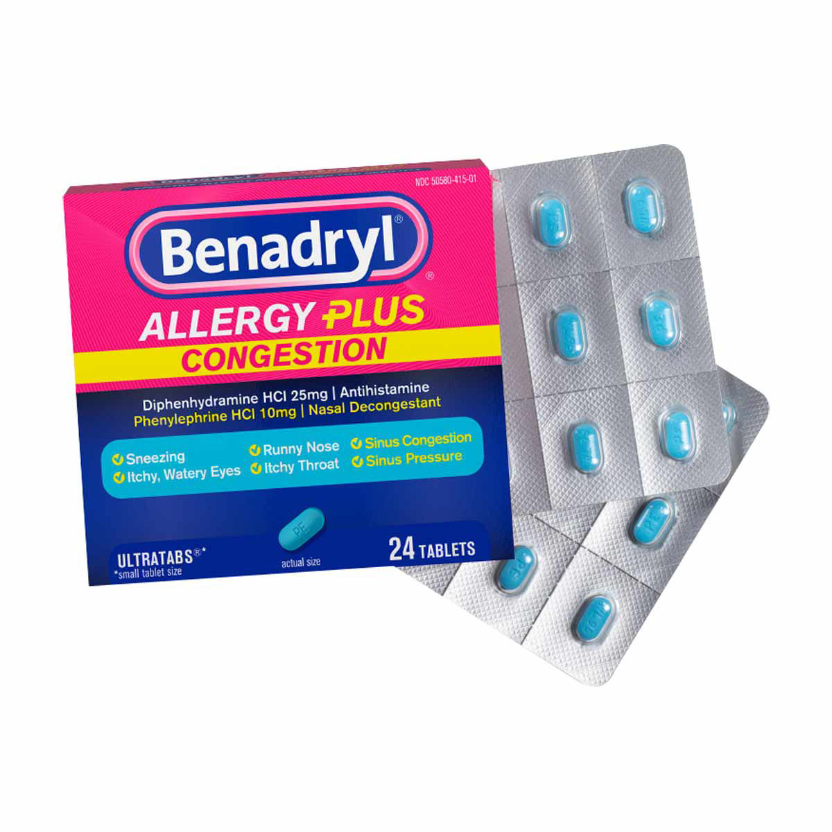 Benadryl Allergy Plus Congestion Ultratabs Allergy Medicine 24 ct